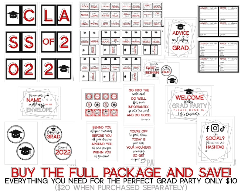 Graduation Printable Package Grad Party Decor Class of - Etsy