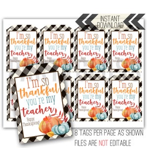 Thanksgiving Teacher Appreciation Printable Tag Fall Teacher Tag ...