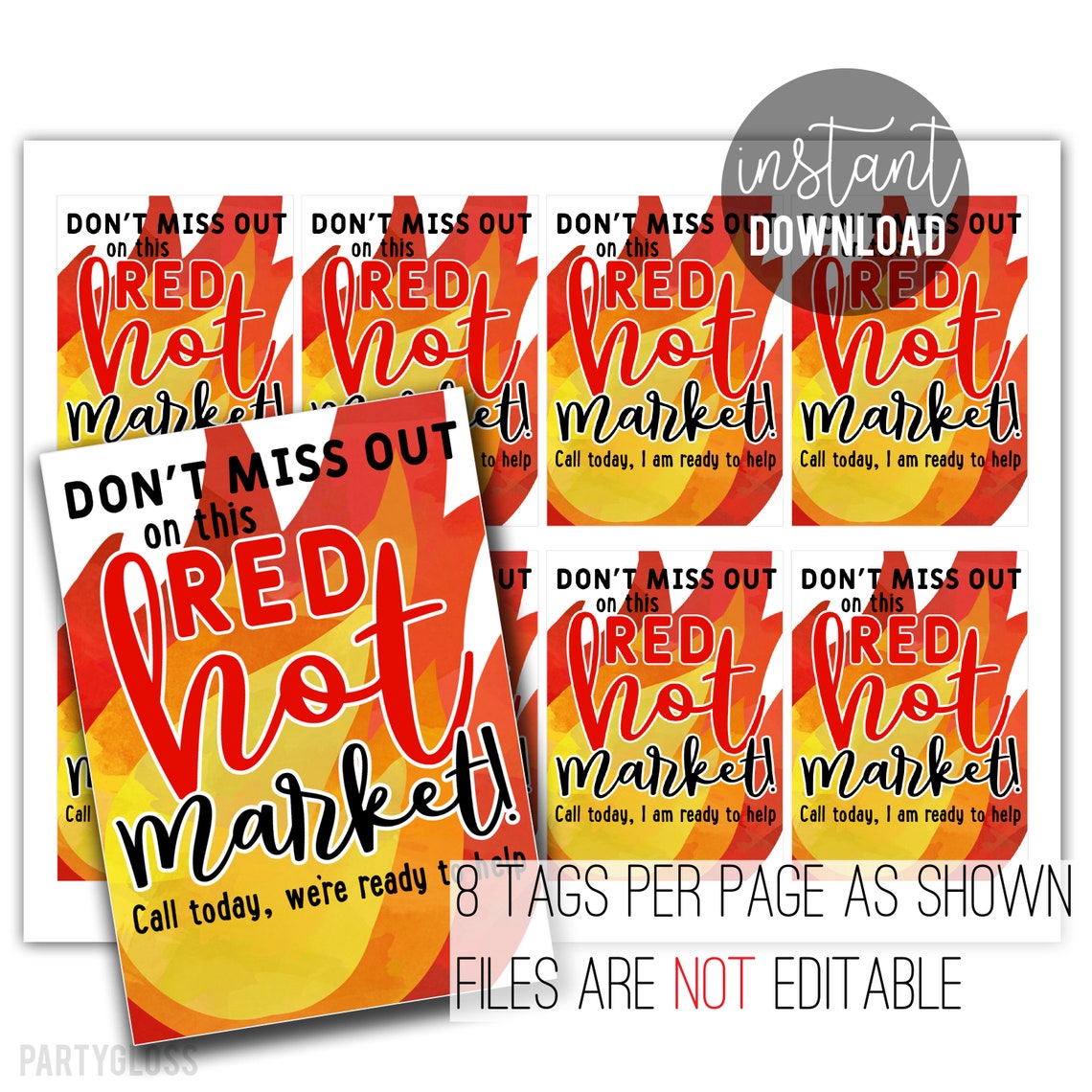 Red Hot Market Printable Real Estate Marketing Tag Red Hot - Etsy