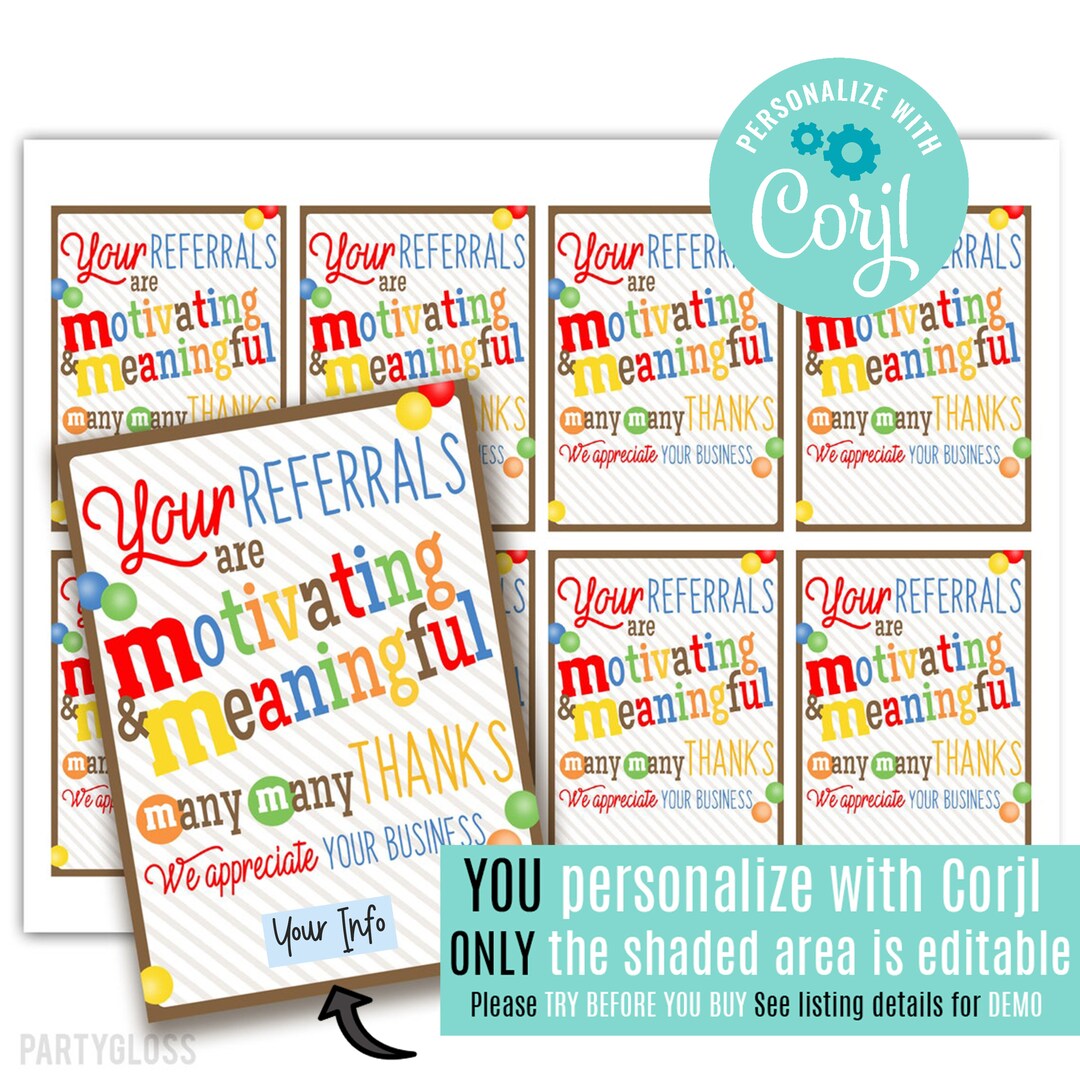 Editable Referral Appreciation Printable Gift Tags, MM Client Candy ...