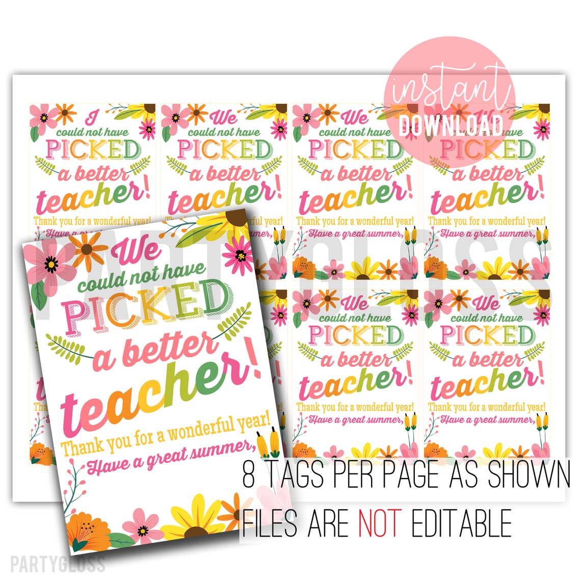 Teacher Appreciation Printable Floral Flower Tags Floral - Etsy