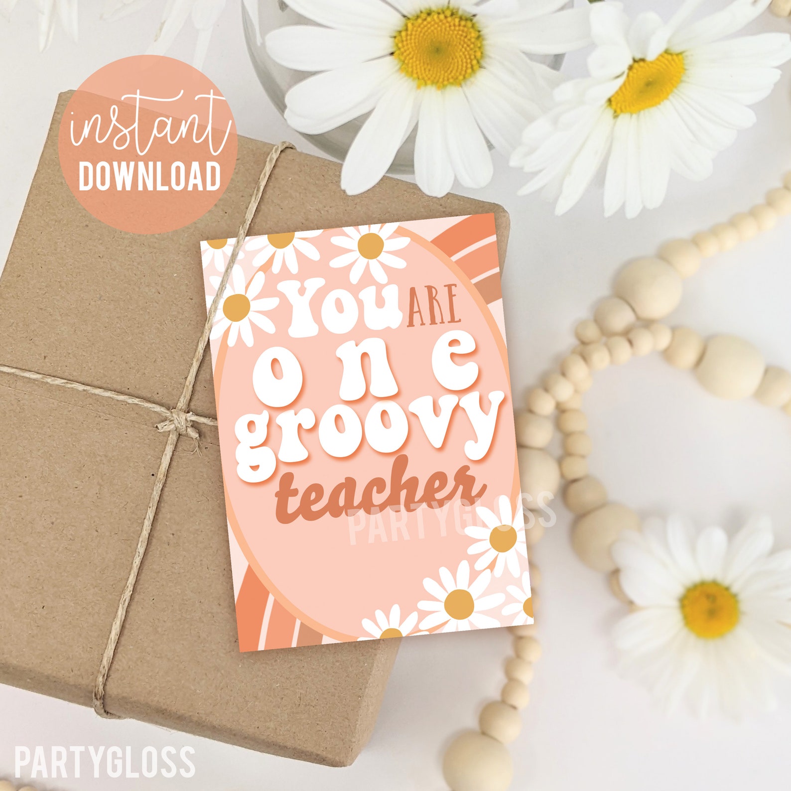 Groovy Teacher Appreciation Printable Gift Tags, Hippie Boho Daisy ...