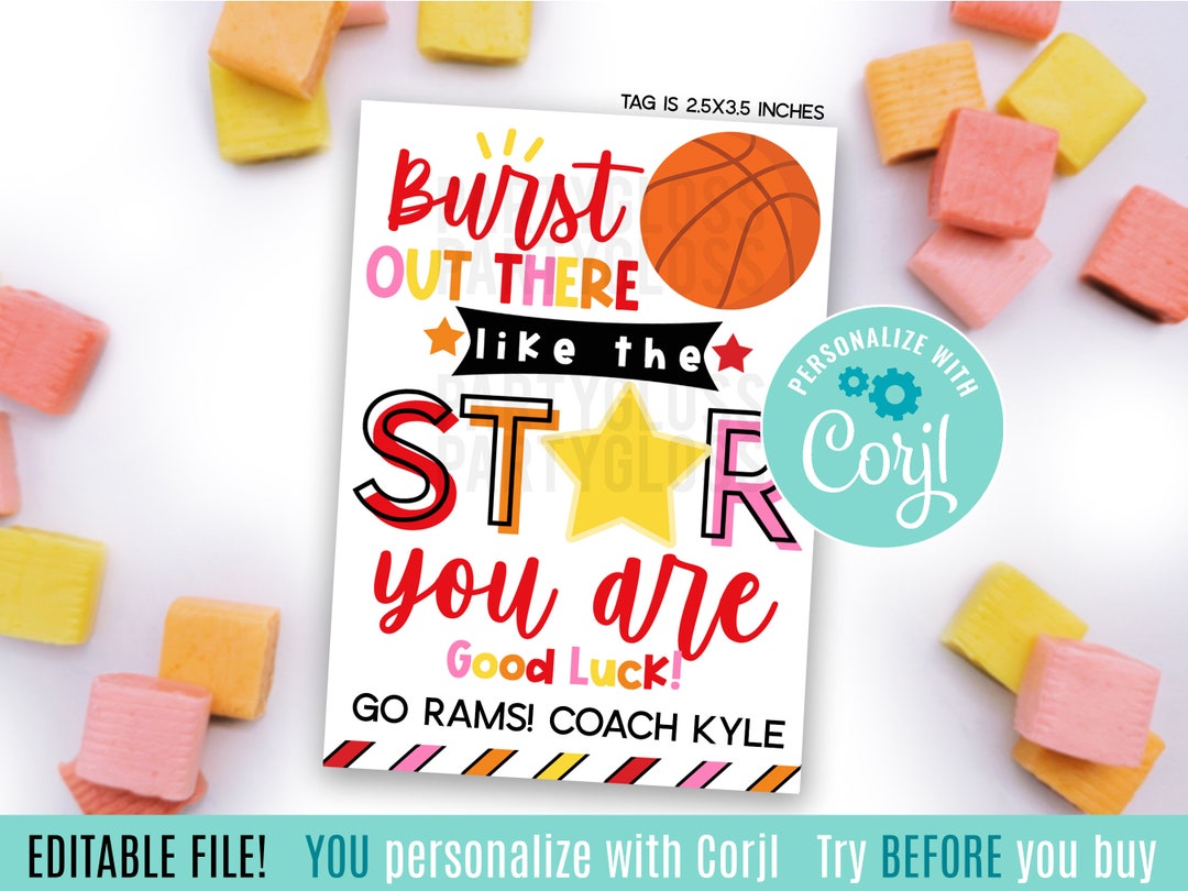 Editable Basketball Star Printable Tags Burst Out There Like the Star ...