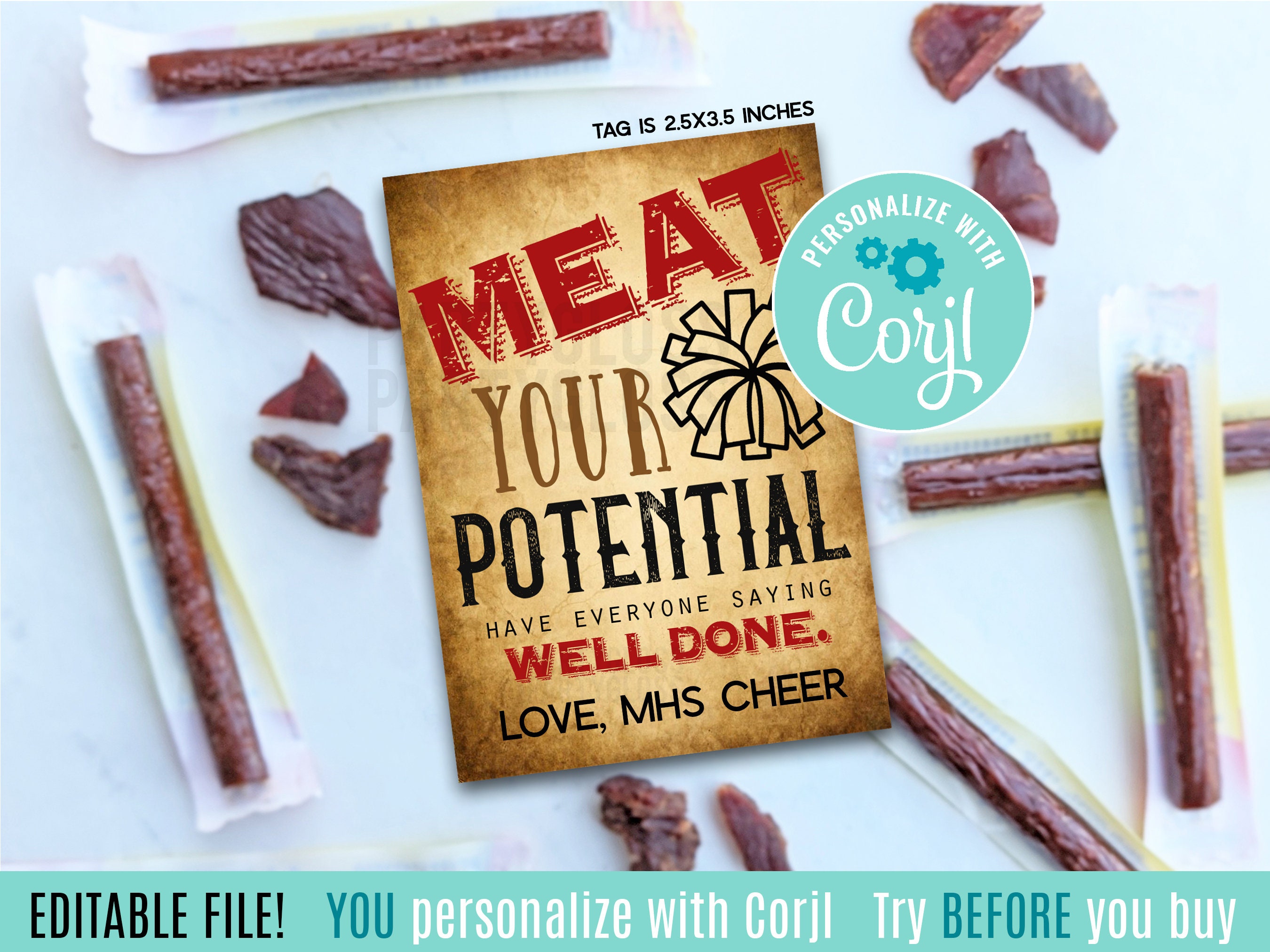 Editable Cheer Meat Your Potential Printable Gift Tags, Good Luck Big ...