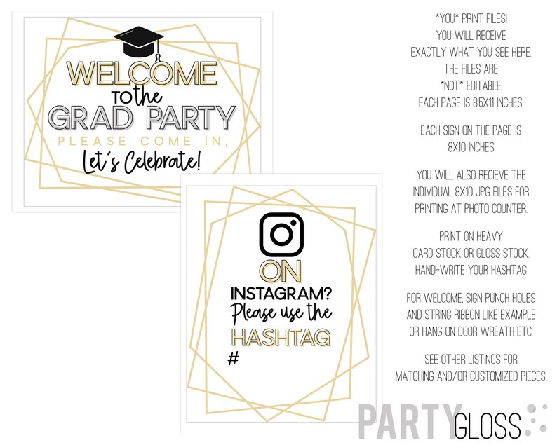 Graduation Welcome Sign Grad Party Hashtag Sign Class of | Etsy