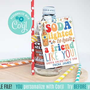 Editable Soda Valentine's Day Printable Tags Blue Crazy Straw PTA ...