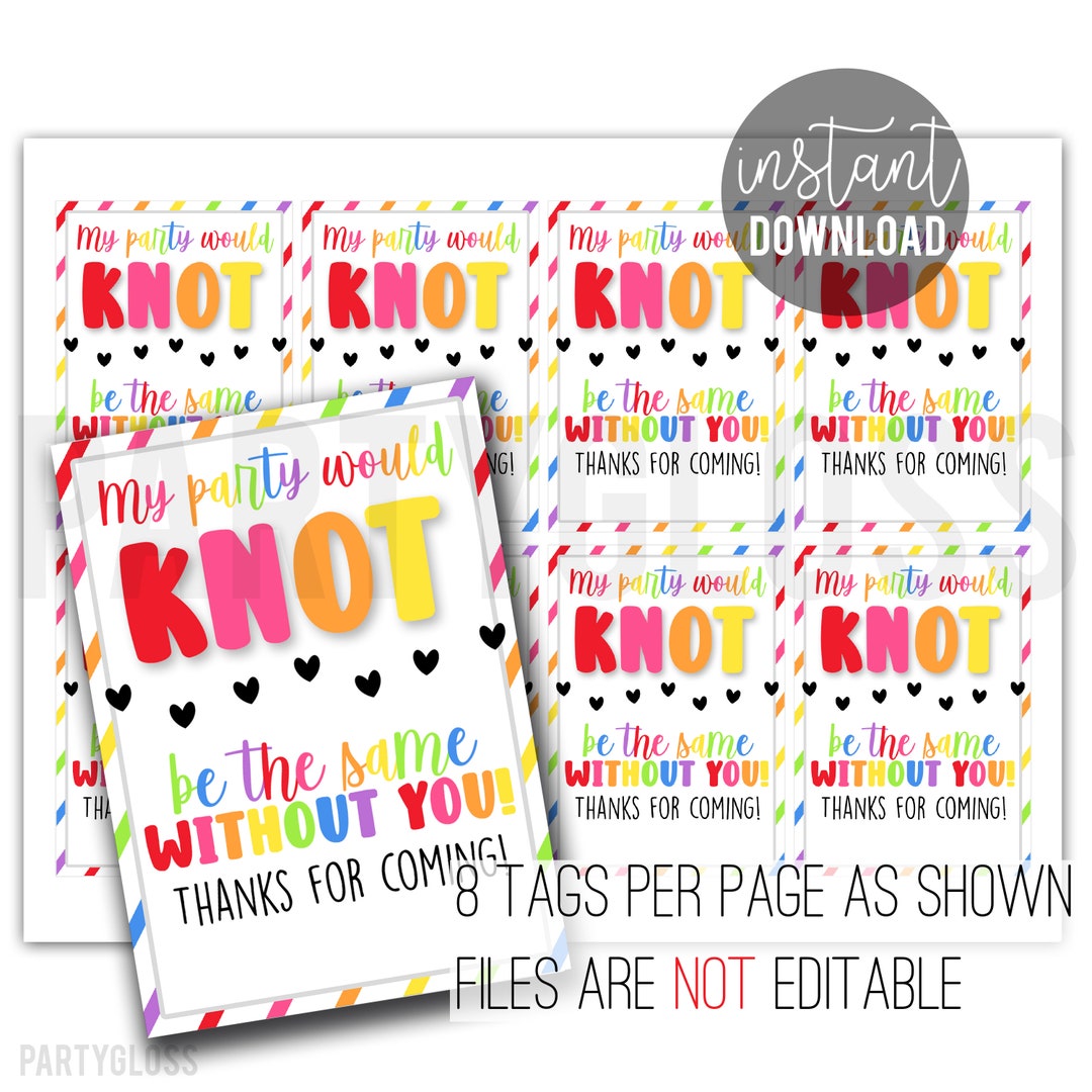 Knot Bracelet Party Favor Printable Tag | Party Favor Tag | Birthday ...