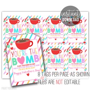 Hot Chocolate Bomb Valentine's Day Printable Tags Cocoa Valentine Class ...