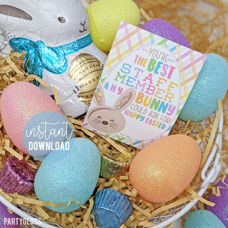 Bunny Printable Tags Happy Easter Tag Staff Member - Etsy