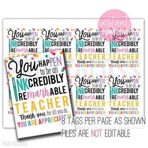 Teacher Appreciation Printable Gift Tags, Inkcredibly Remarkable ...