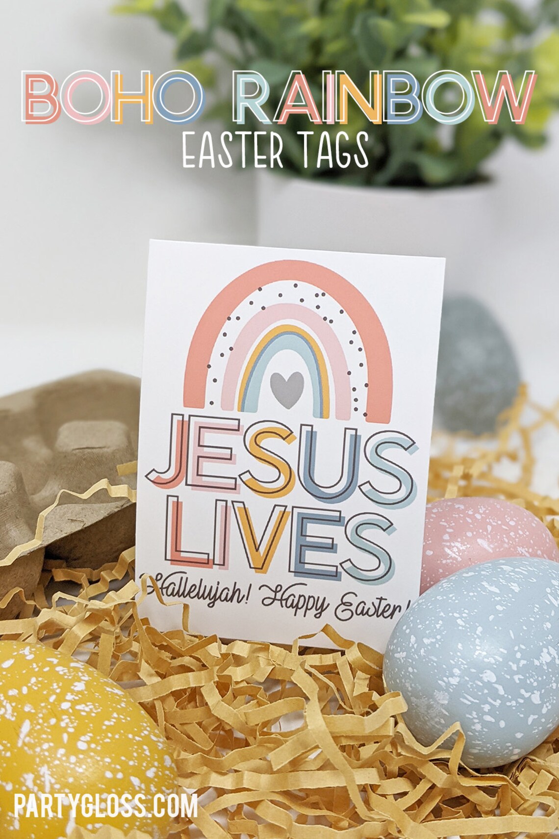 Easter Printable Tags, Jesus Lives Tag, Boho Rainbow Christian Gift ...