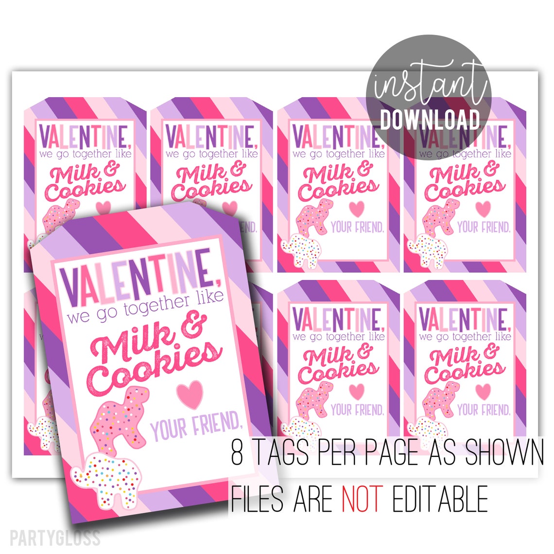 Animal Cookie Valentine's Day Printable Tags Milk and - Etsy