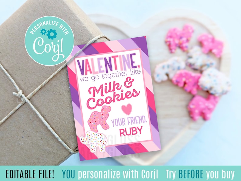 Editable Animal Cookie Valentine's Day Printable Tag - Etsy