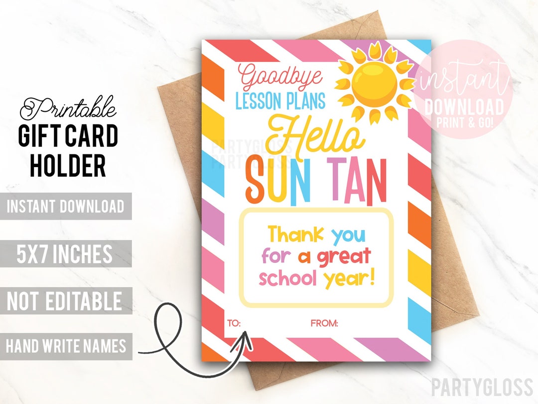 End of the Year Printable Gift Card Holder Teacher Appreciation Thank ...