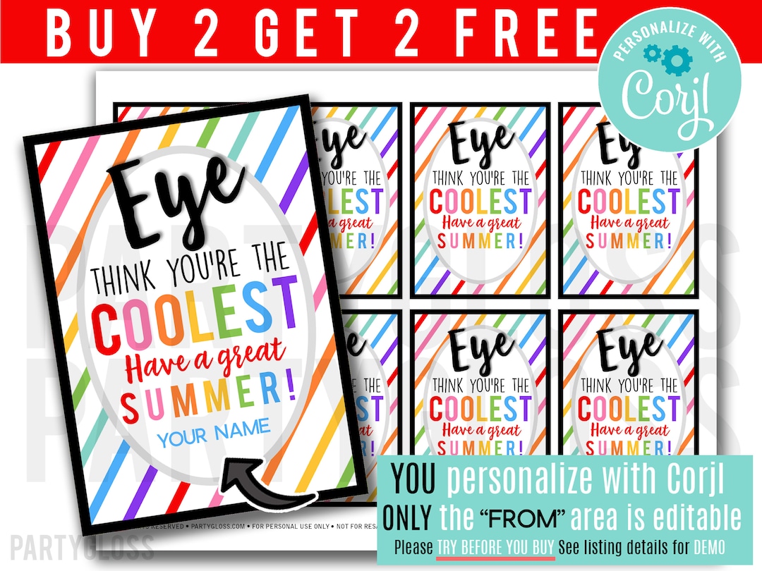 Editable Sun Glasses End of the Year Printable Tags, Non Food, Eye ...