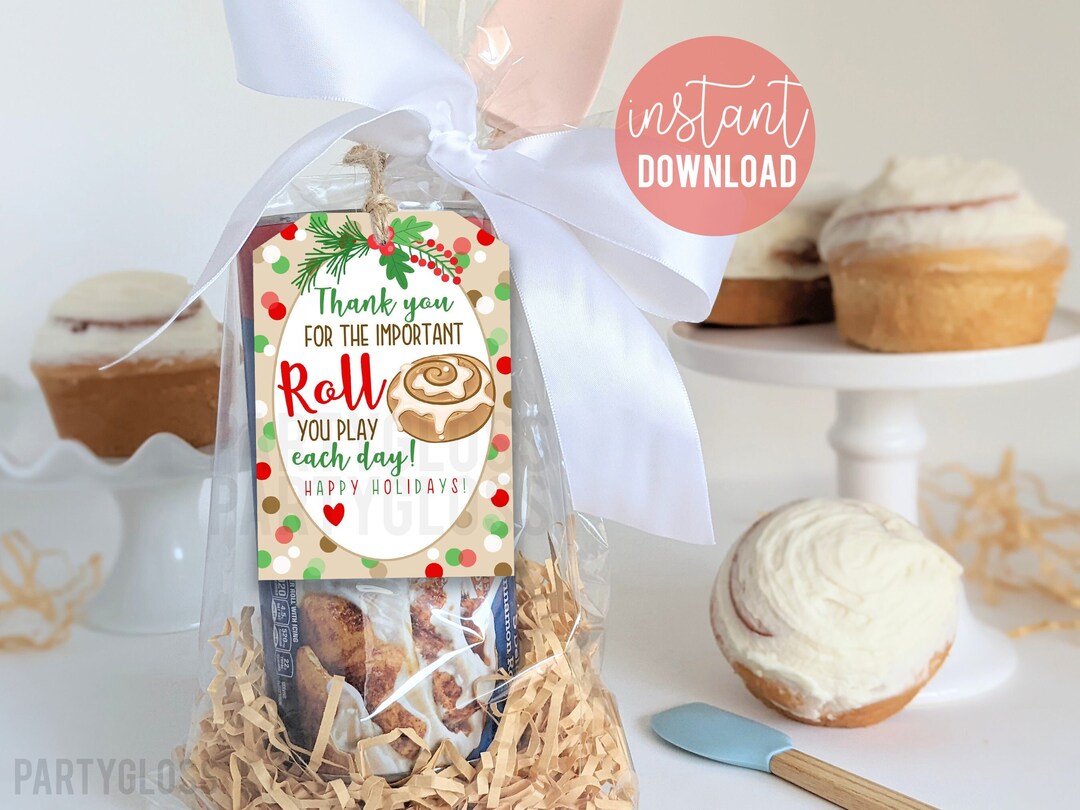 Christmas Holidays Cinnamon Roll Printable Gift Tags, Office Staff Team ...