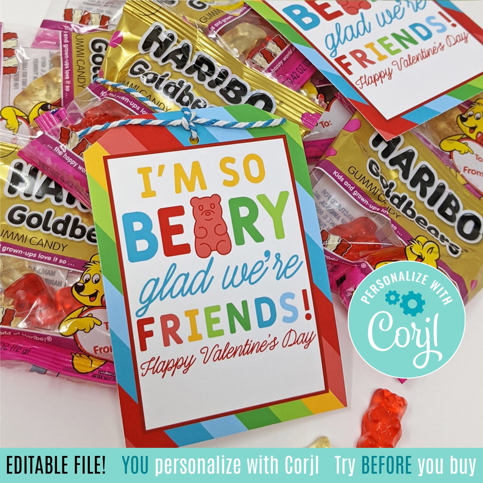 Editable Gummy Bear Valentine's Day Printable Tag Gummy - Etsy