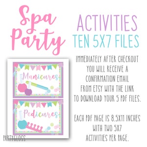 Spa Party Printable Signs | Spa Activity Station Signs | Spa Birthday ...