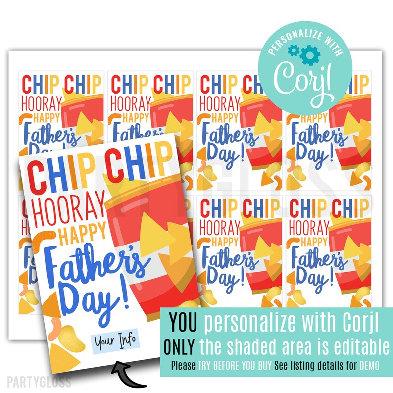 Editable Father's Day Printable Tags, Funny Dad Tag Chip Chip Hooray ...