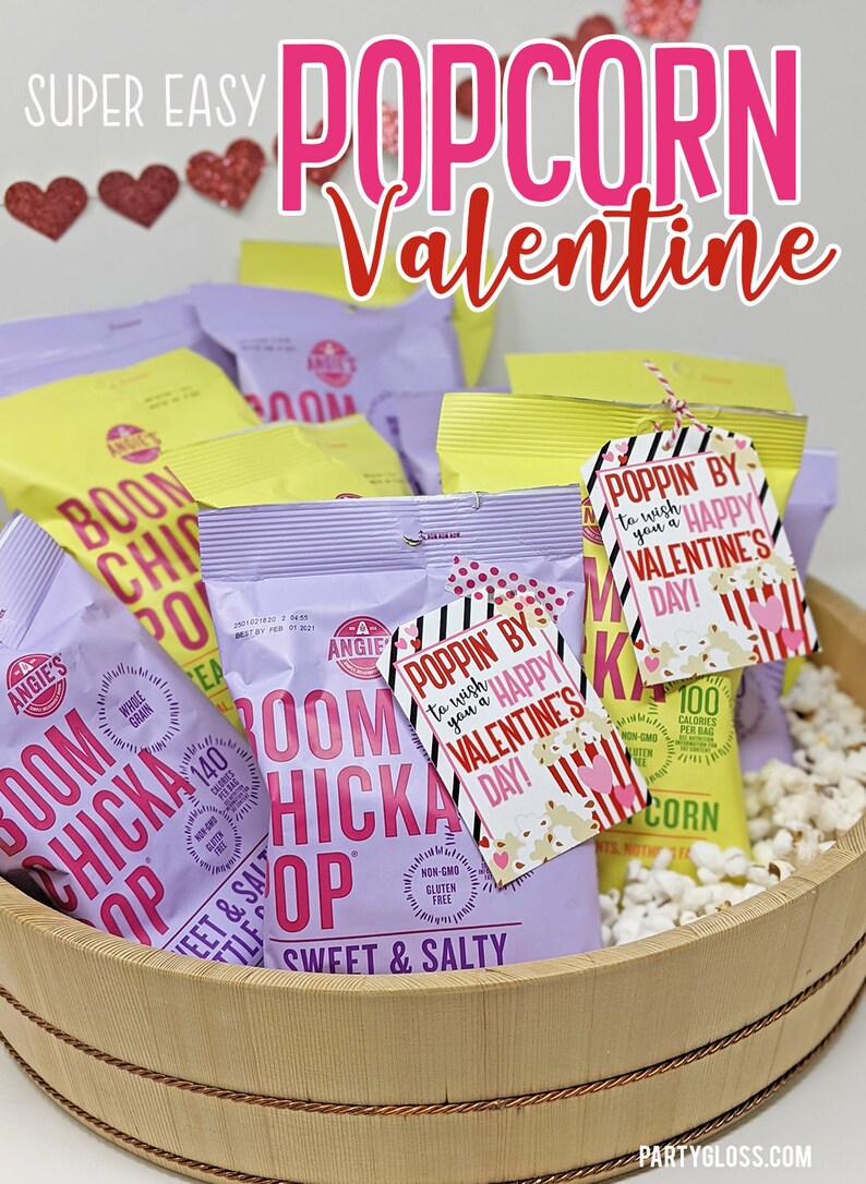 Popcorn Valentine's Day Printable Tags Poppin' by - Etsy