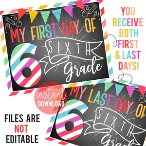 First Day of Sixth Grade 8x10 Printable Sign, Back to School Sign 6th ...