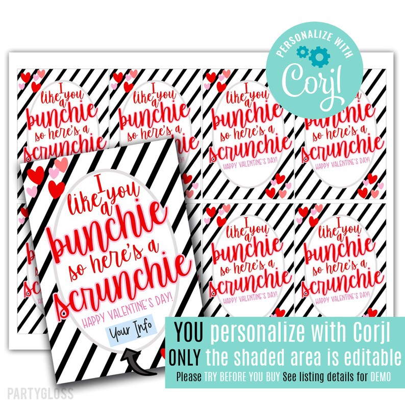 Editable Scrunchie Valentine's Day Printable Tag Class Team Friend ...