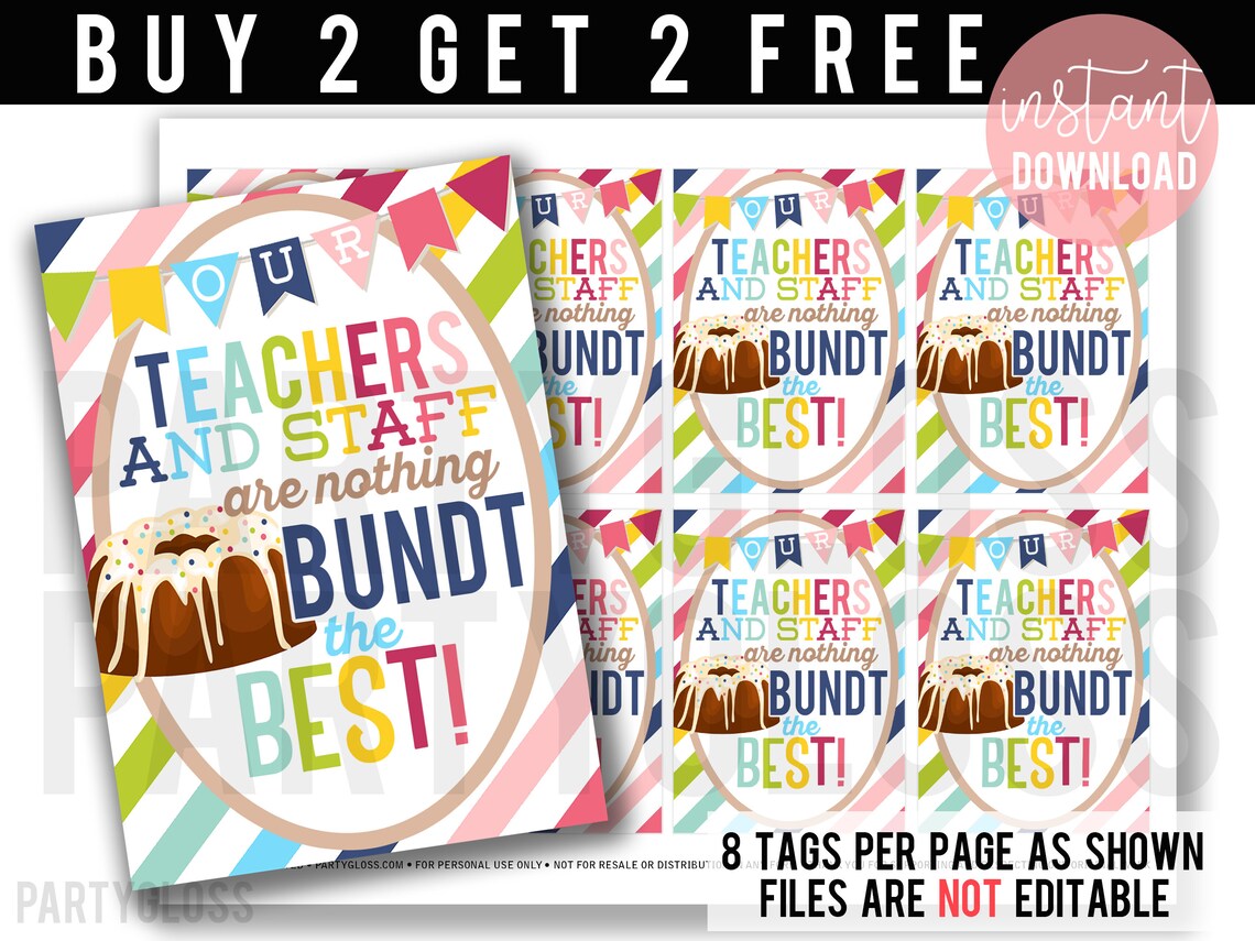 Bundt Printable Tag Teacher Appreciation Tags Bundt Cake - Etsy