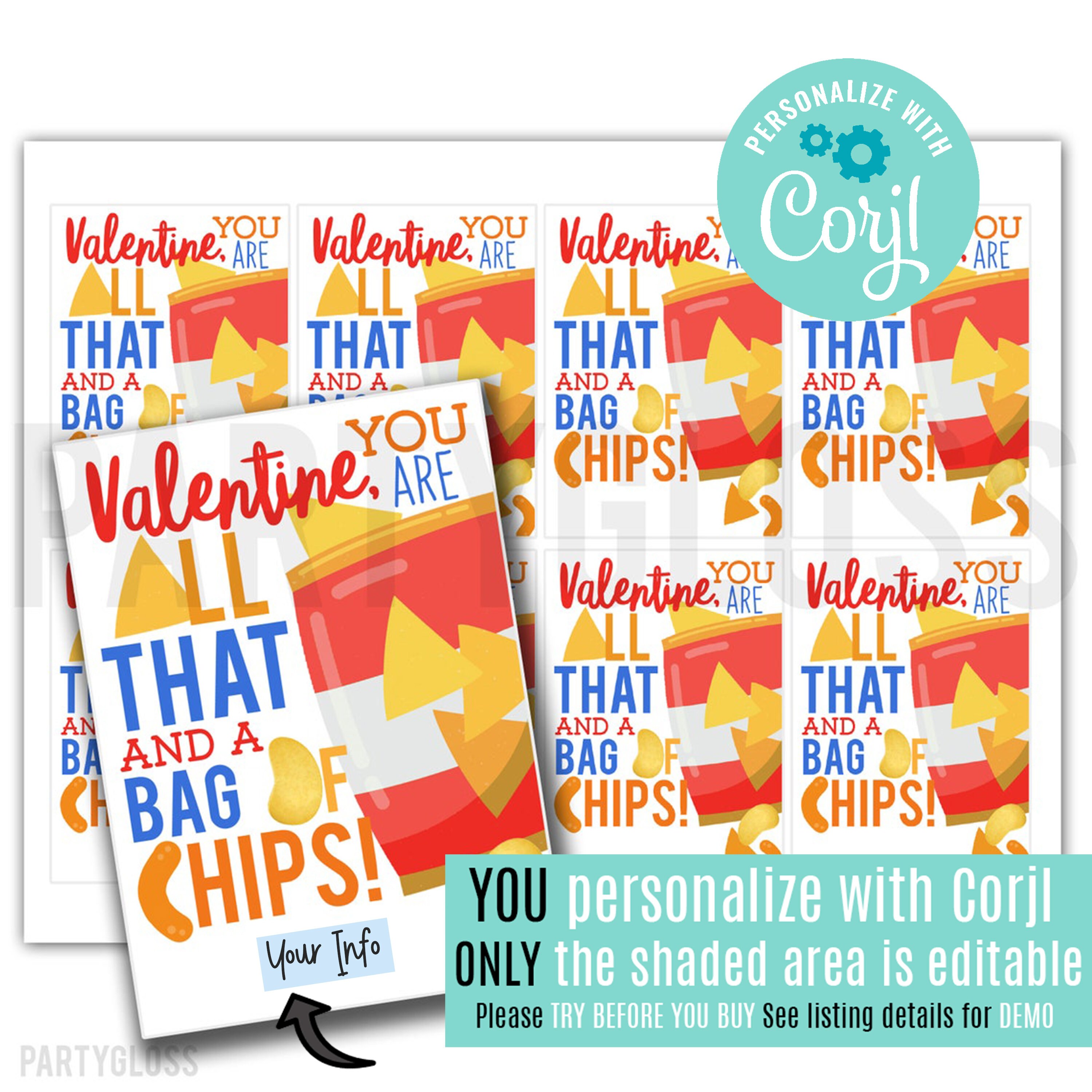 Editable Valentine's Day Printable All That and A Bag of Chips Tag ...