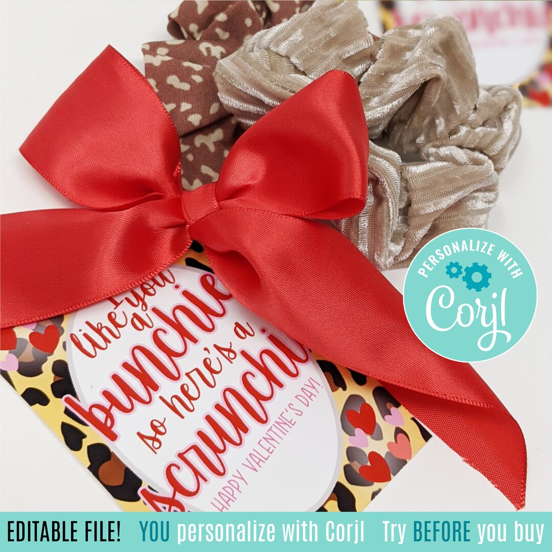 Editable Valentine's Day Printable Tags Scrunchie Valentine Leopard Bow ...