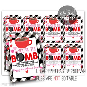 Hot Chocolate Bomb Valentine's Day Printable Tag Cocoa Valentine Class ...