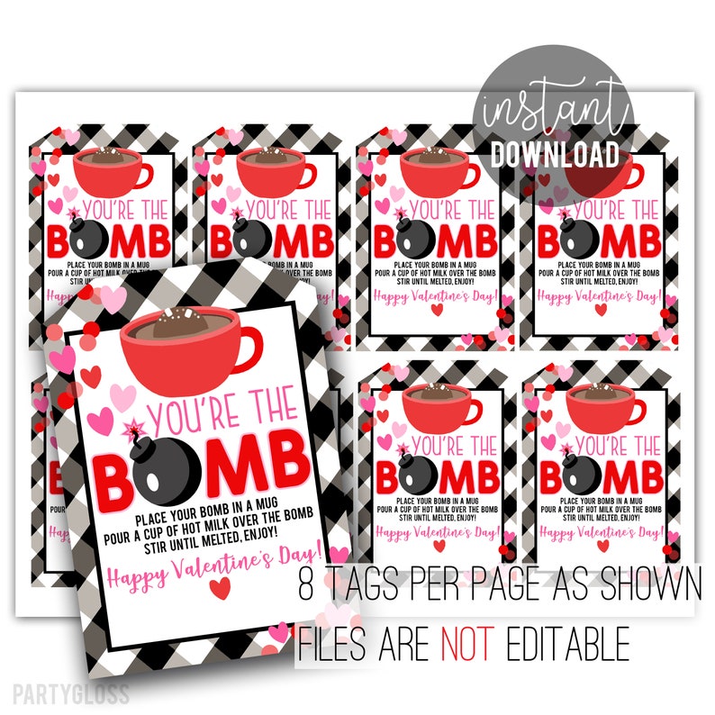 Hot Chocolate Bomb Valentine's Day Printable Tag Hot | Etsy