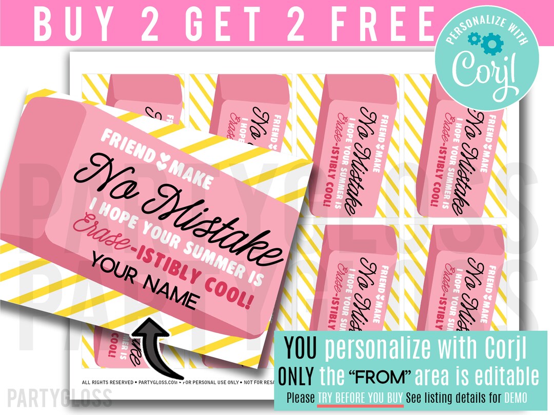 Editable Eraser End of the Year Printable Tags, Non Food, Friend Make ...
