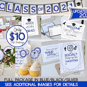 Graduation Printable Package Blue Silver Black Grad Party Decor Class ...