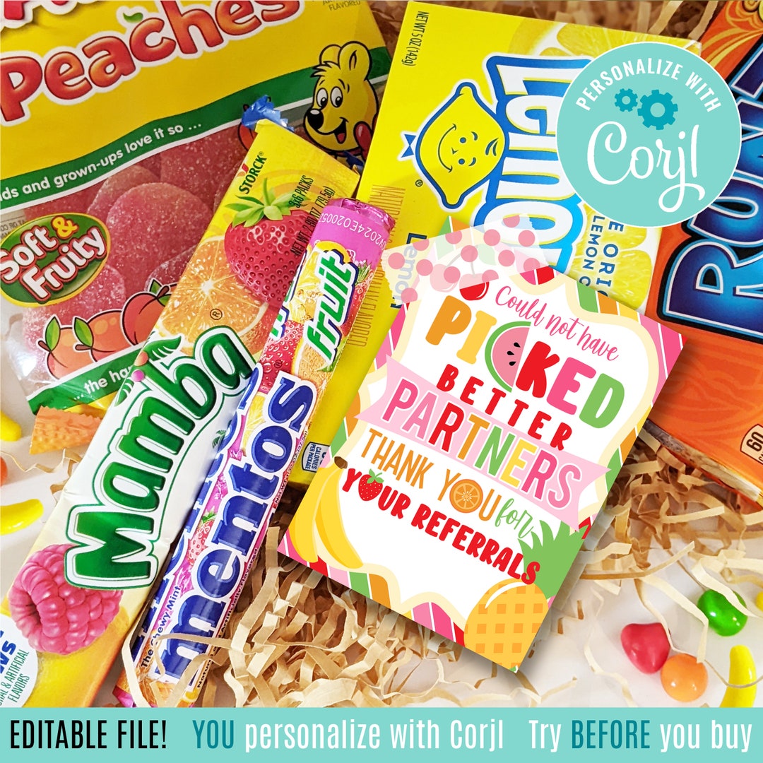 Editable Referral Appreciation Printable Gift Tags, Fruity Candy ...