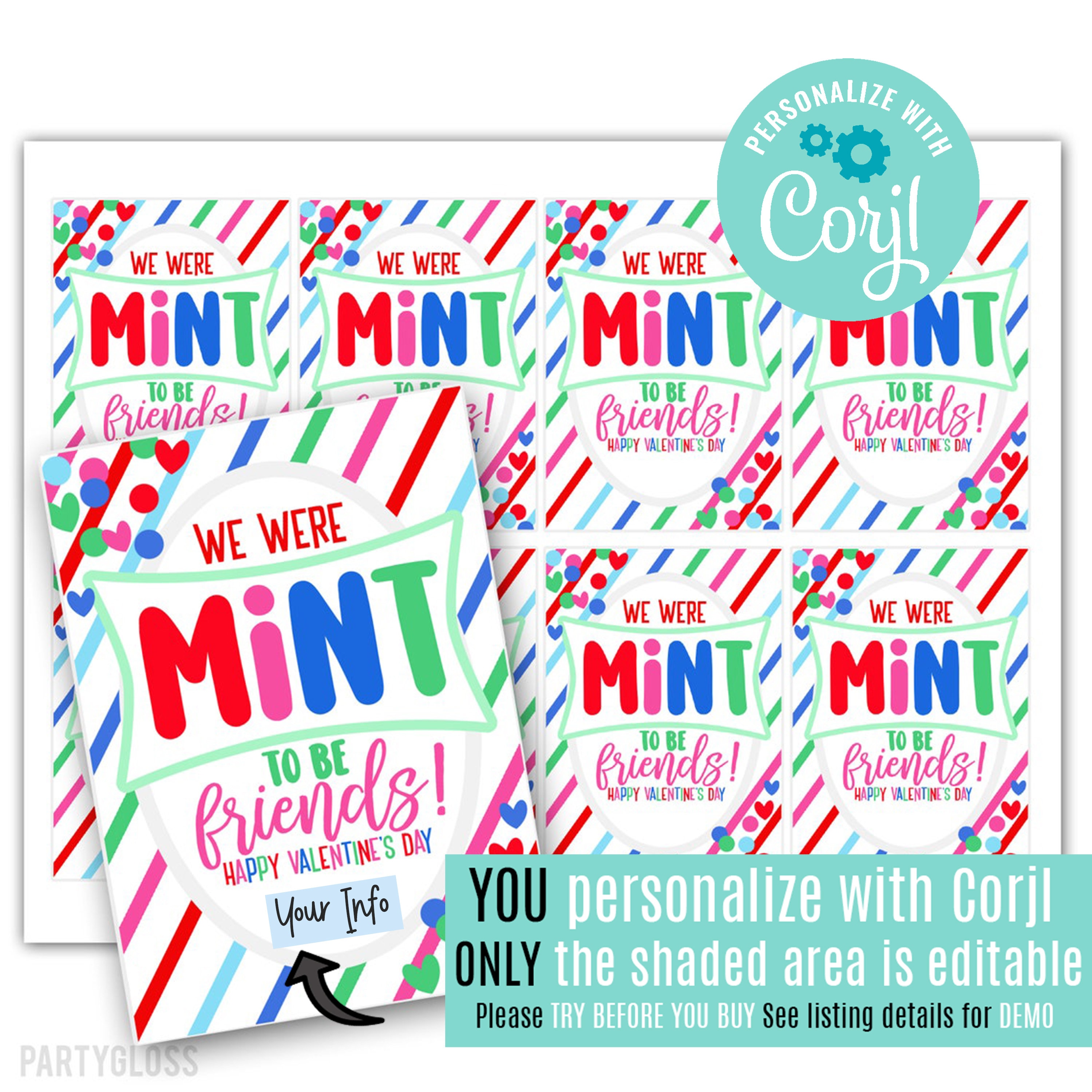 Editable Mint Valentine's Day Printable Tags Peppermint - Etsy