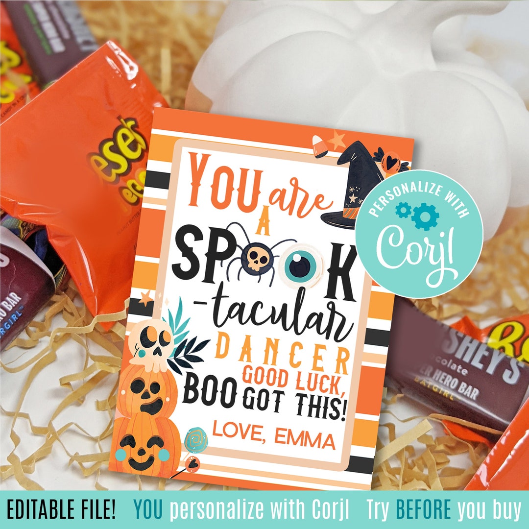 Editable Halloween Good Luck Dance Team Printable Gift Tags, Spook ...
