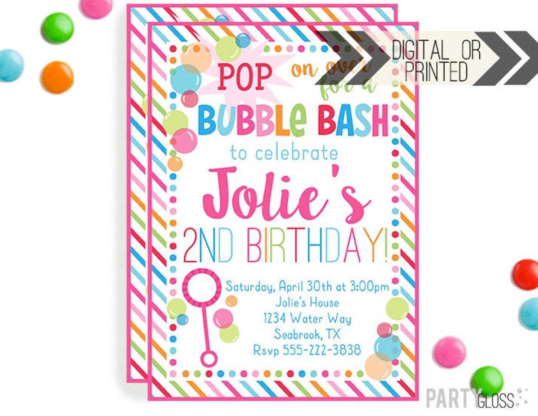 Bubble Party Invitation | Digital or Printed | Bubbles Invitation ...