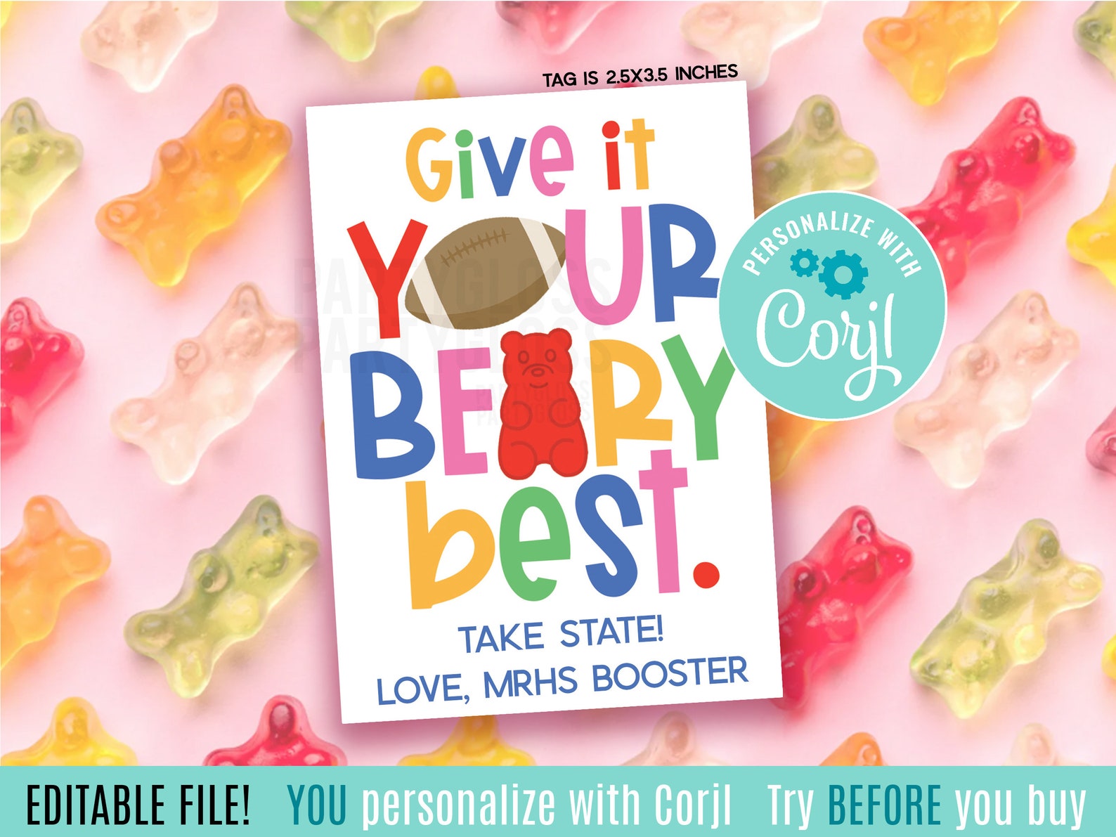Editable Football Give It Your Beary Best Good Luck Printable Gift Tags ...
