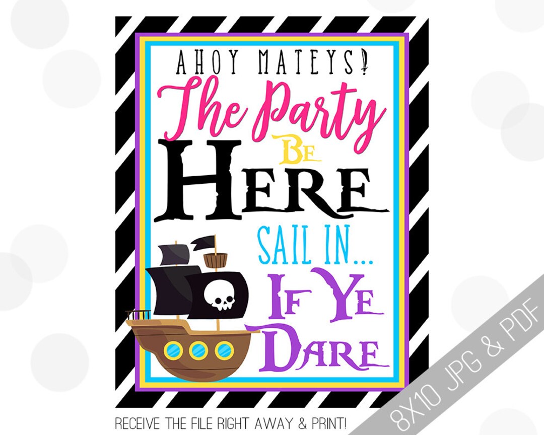 Girl Pirate Party Printable Sign | Girly Pirate Welcome Sign | Pirate ...