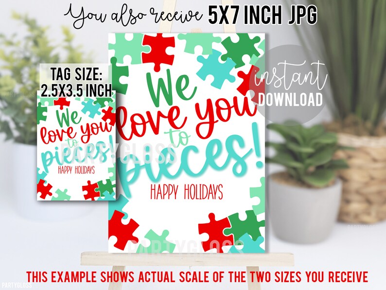 Love You to Pieces Printable Tag | Puzzle Holiday Tag | Puzzle Holiday ...