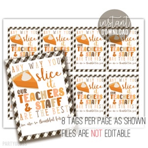 Thanksgiving Teachers and Staff Appreciation Printable Gift Tags, Pie ...