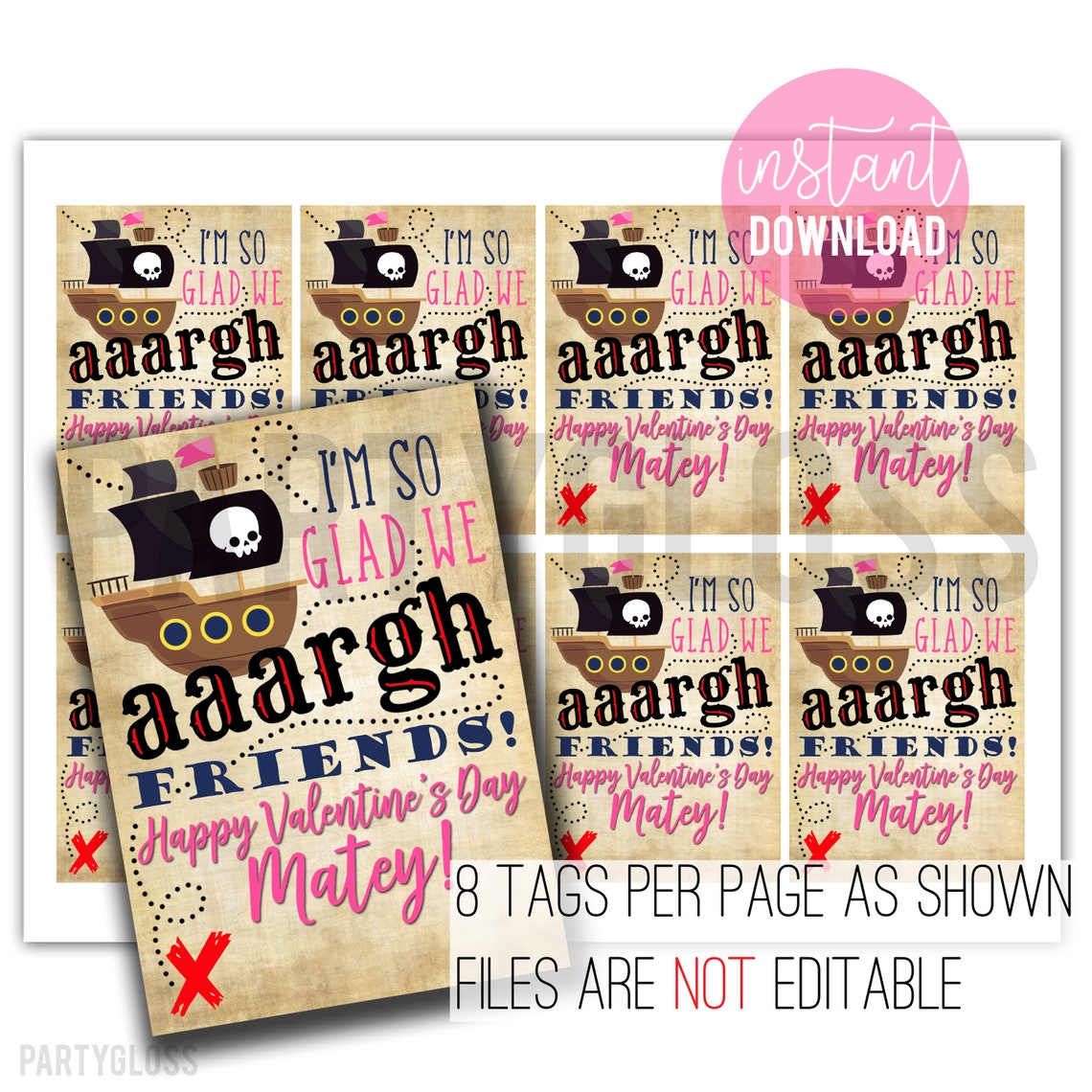 Pirate Valentine's Day Printable Tag Valentine Booty Class Team Friend ...
