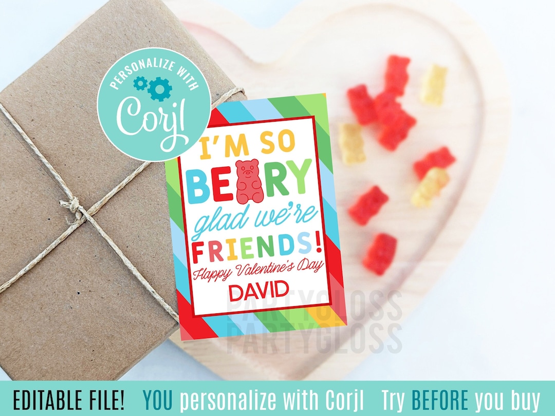 Editable Gummy Bear Valentine's Day Printable Tag Class Classmates Team ...