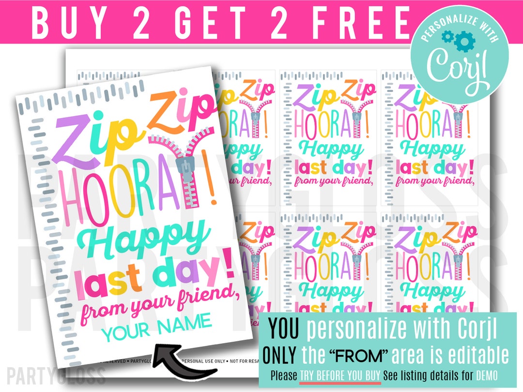 Editable Zip Bracelet End of the Year Printable Tags Non Food Zip Zip ...