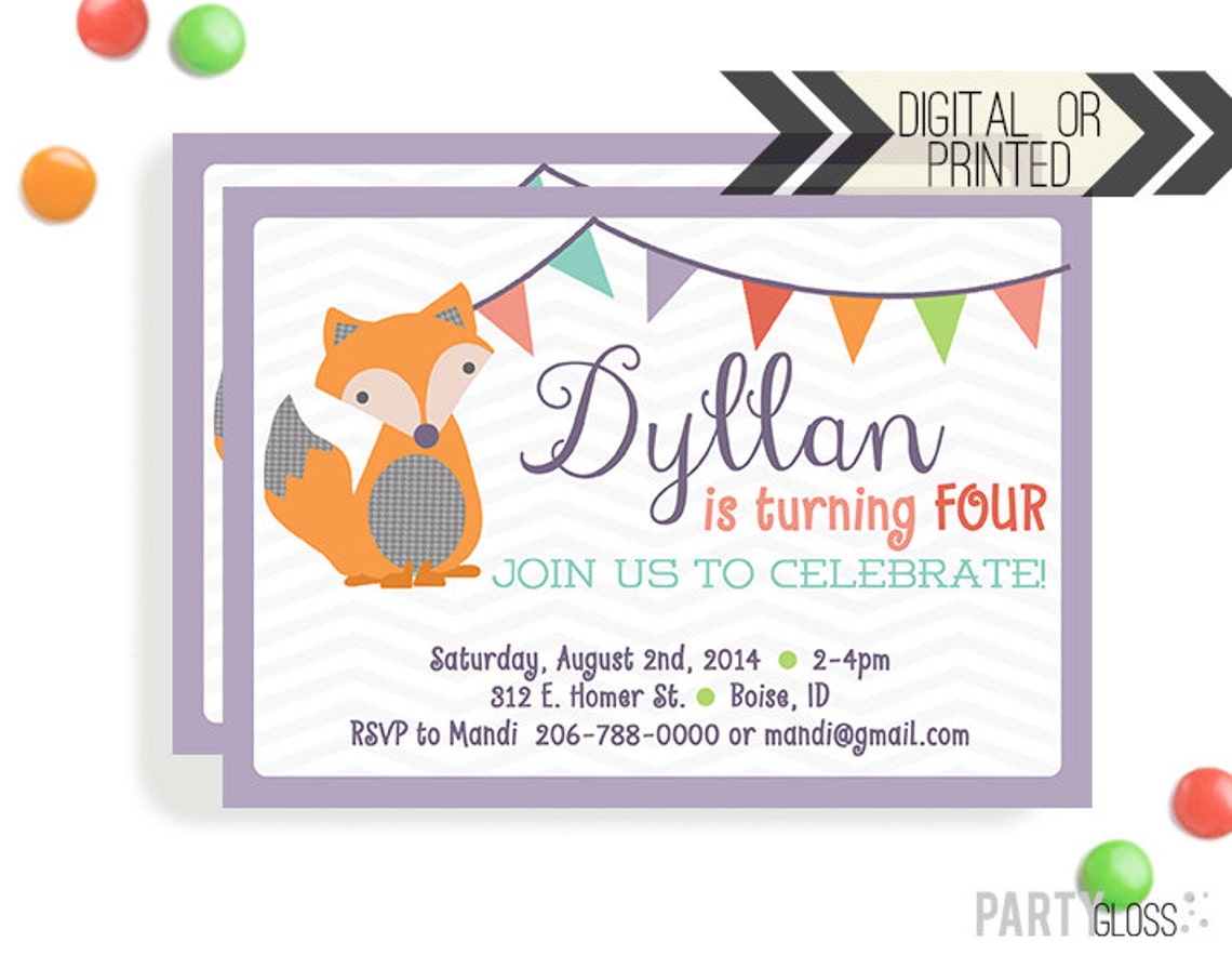 Fox Birthday Invitation Digital or Printed Fox Party - Etsy