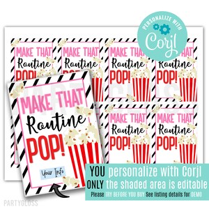 Editable Popcorn Cheer Dance Squad Printable Gift Tags Make That ...
