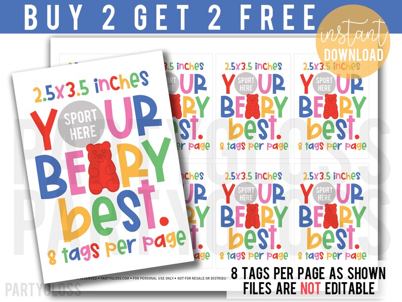 Dance Give It Your Beary Best Good Luck Printable Gift Tags, Gummy ...