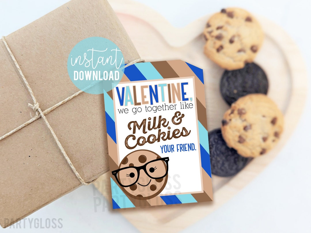 Valentine's Day Printable Milk and Cookies Tags Class Valentine Team ...