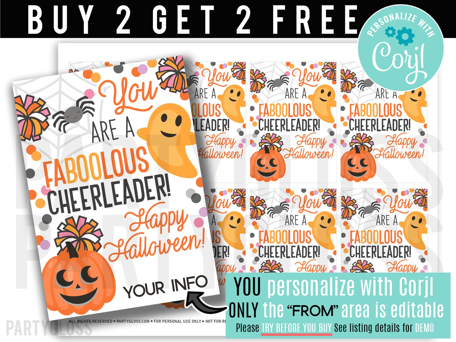 Editable Cheerleader Halloween Printable Tag Halloween Cheer - Etsy