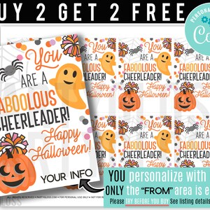 Editable Cheerleader Halloween Printable Gift Tags, Cute Spooky Candy ...